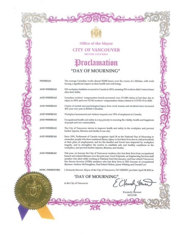 Day of Mourning Mayoral Proclamations – Vancouver and District Labour ...